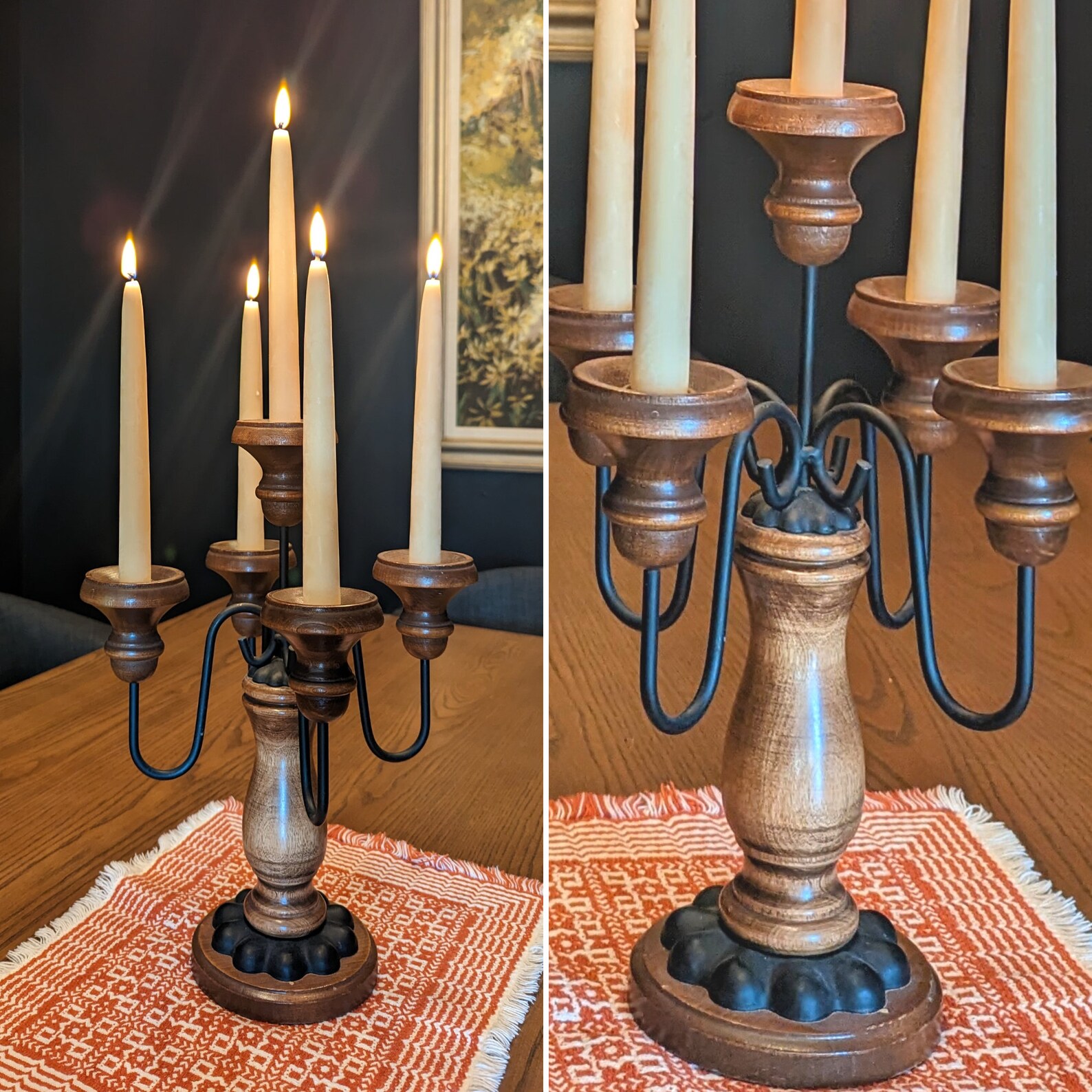 MCM 5 Candle Holder Candelabra Wood and Black Metal - Etsy