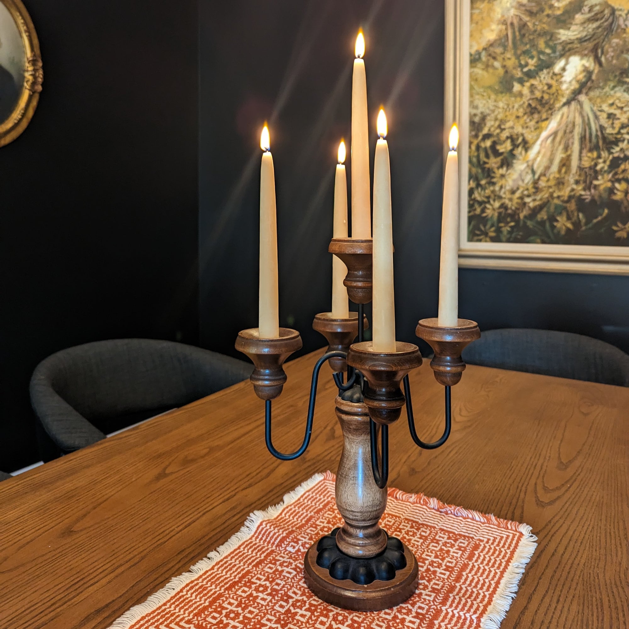 MCM 5 Candle Holder Candelabra Wood and Black Metal - Etsy