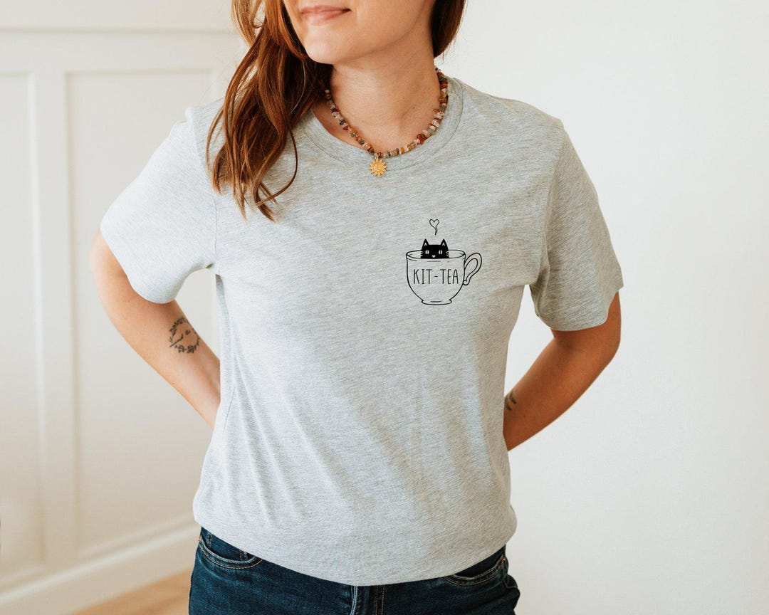 Cute Tea Pocket Shirt, Minimalist Tea Lover T-shirt, Cat Lover Shirt ...