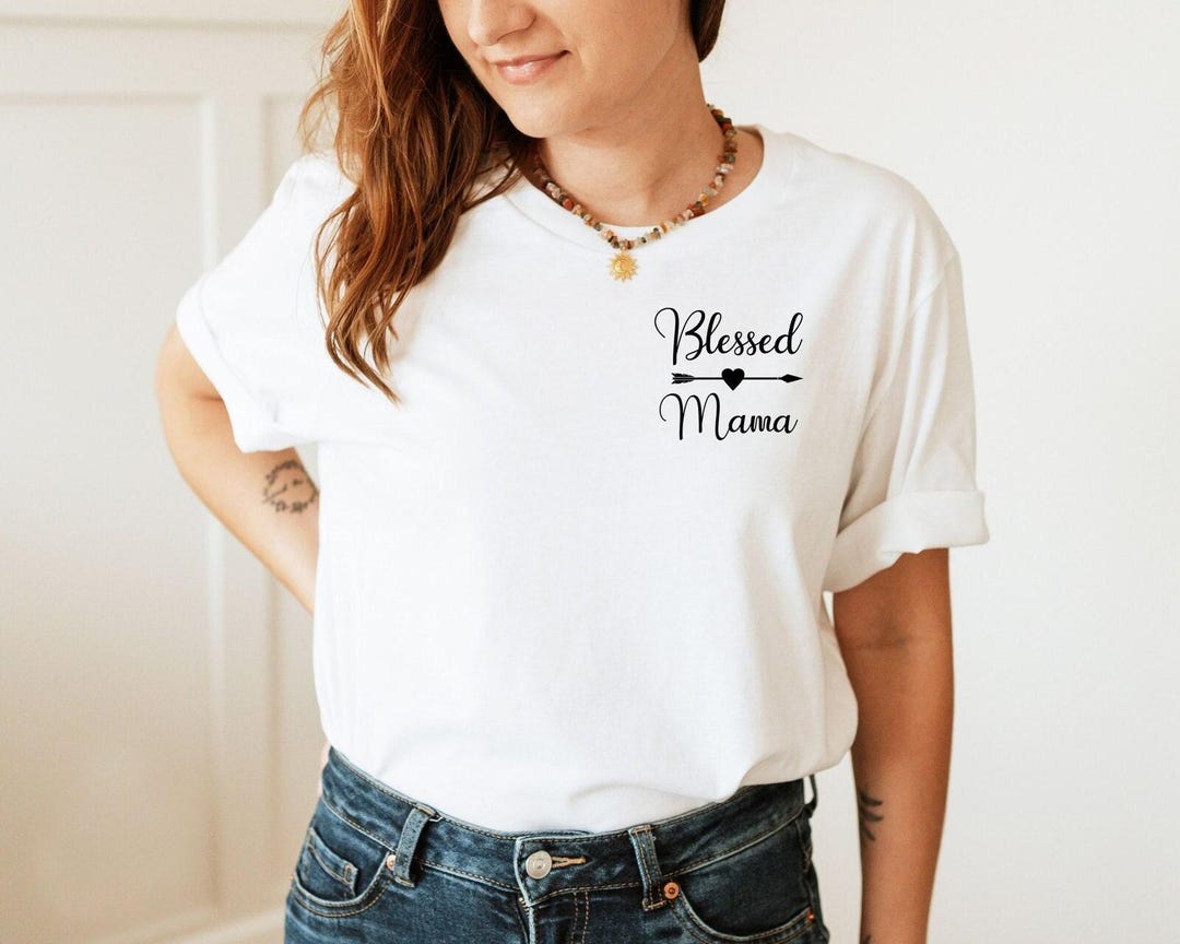 Blessed Mama Pocket T-shirt, Minimalist Mama Life Shirt, Mama Birthday ...