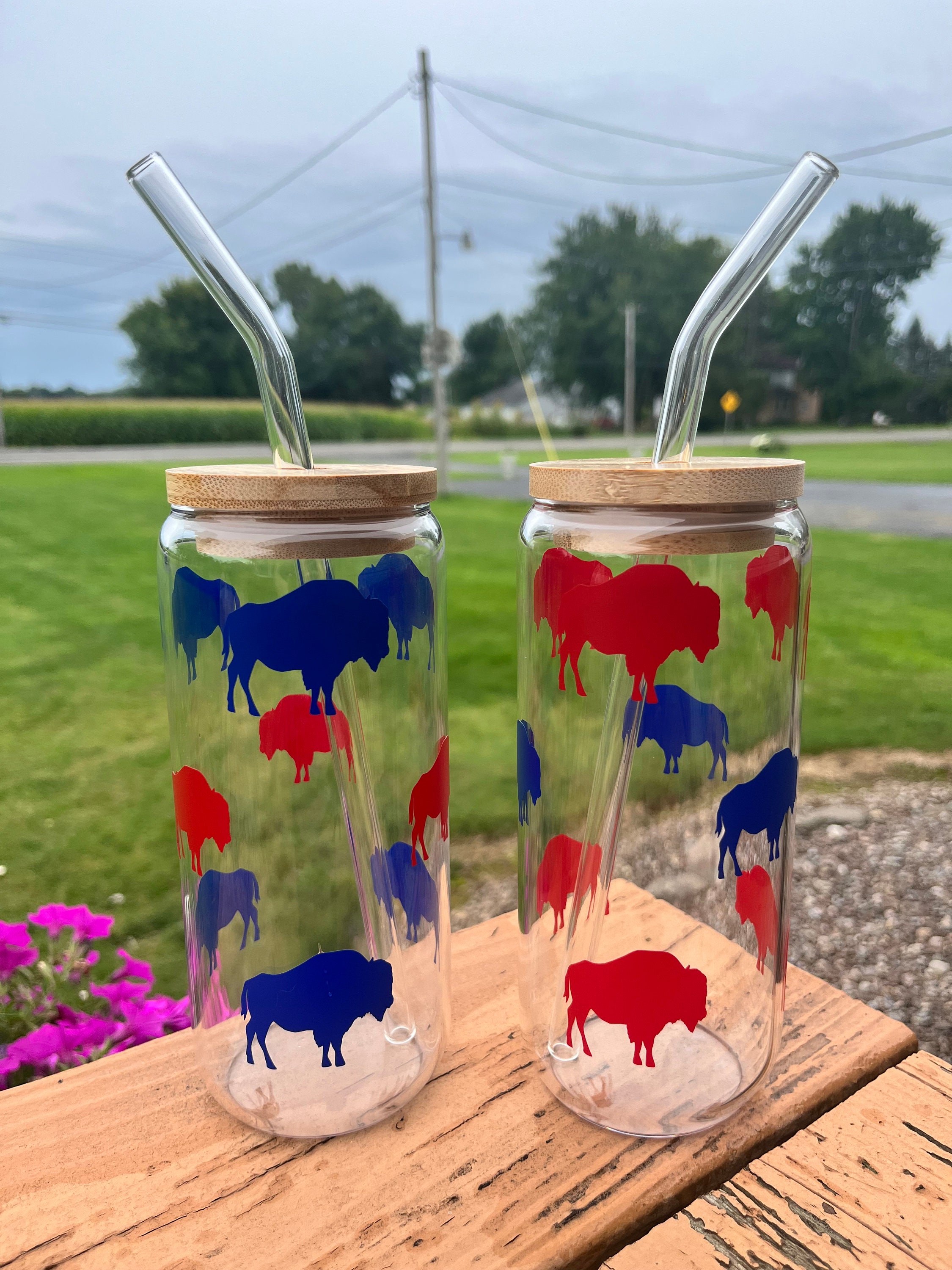 Buffalo Bills Football Inspired Glass With Straw and Lid, Buffalo Game ...