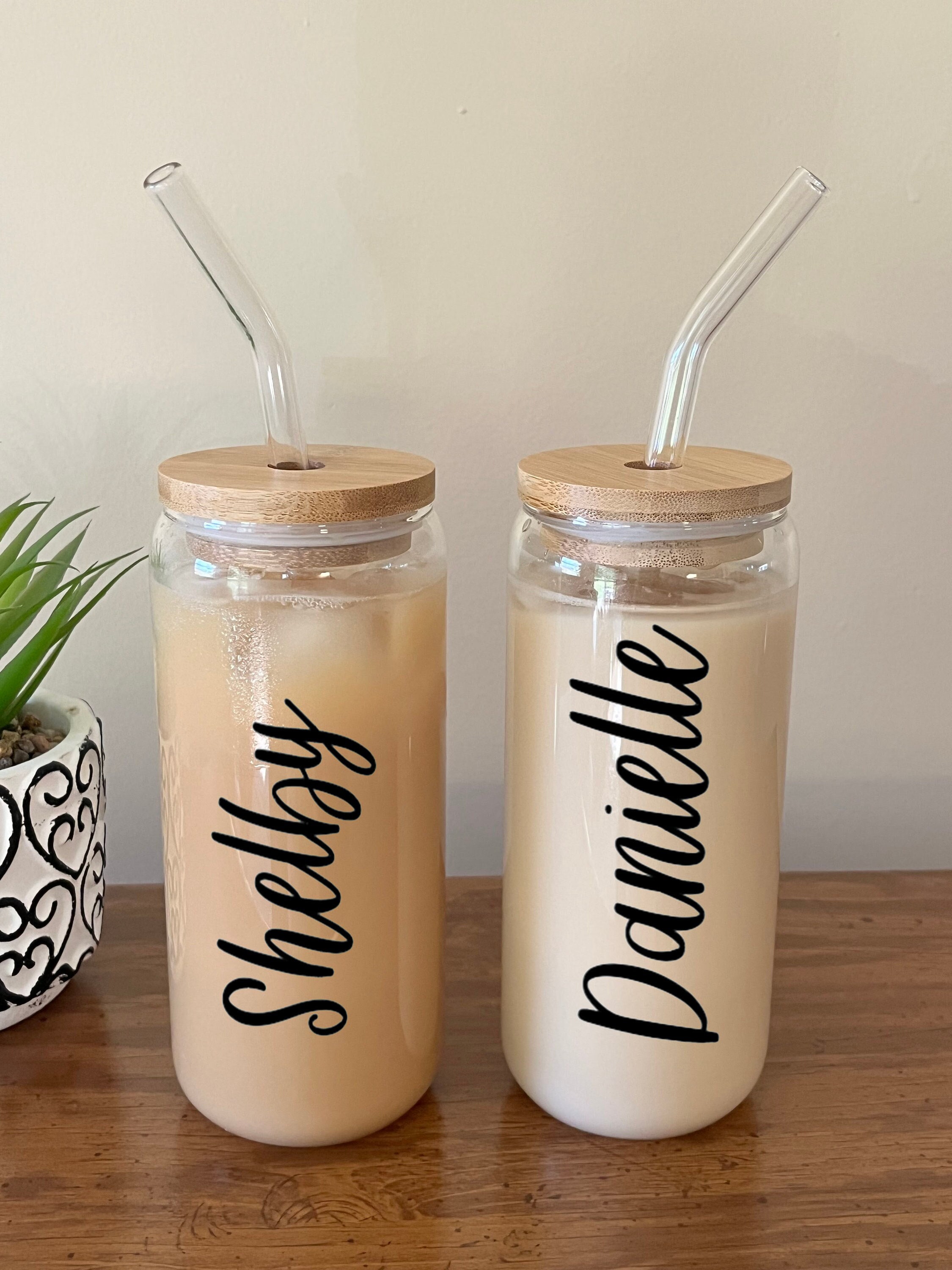 Personalized Iced Coffee Cup, Glass Tumbler With Bamboo Lid and Straw ...