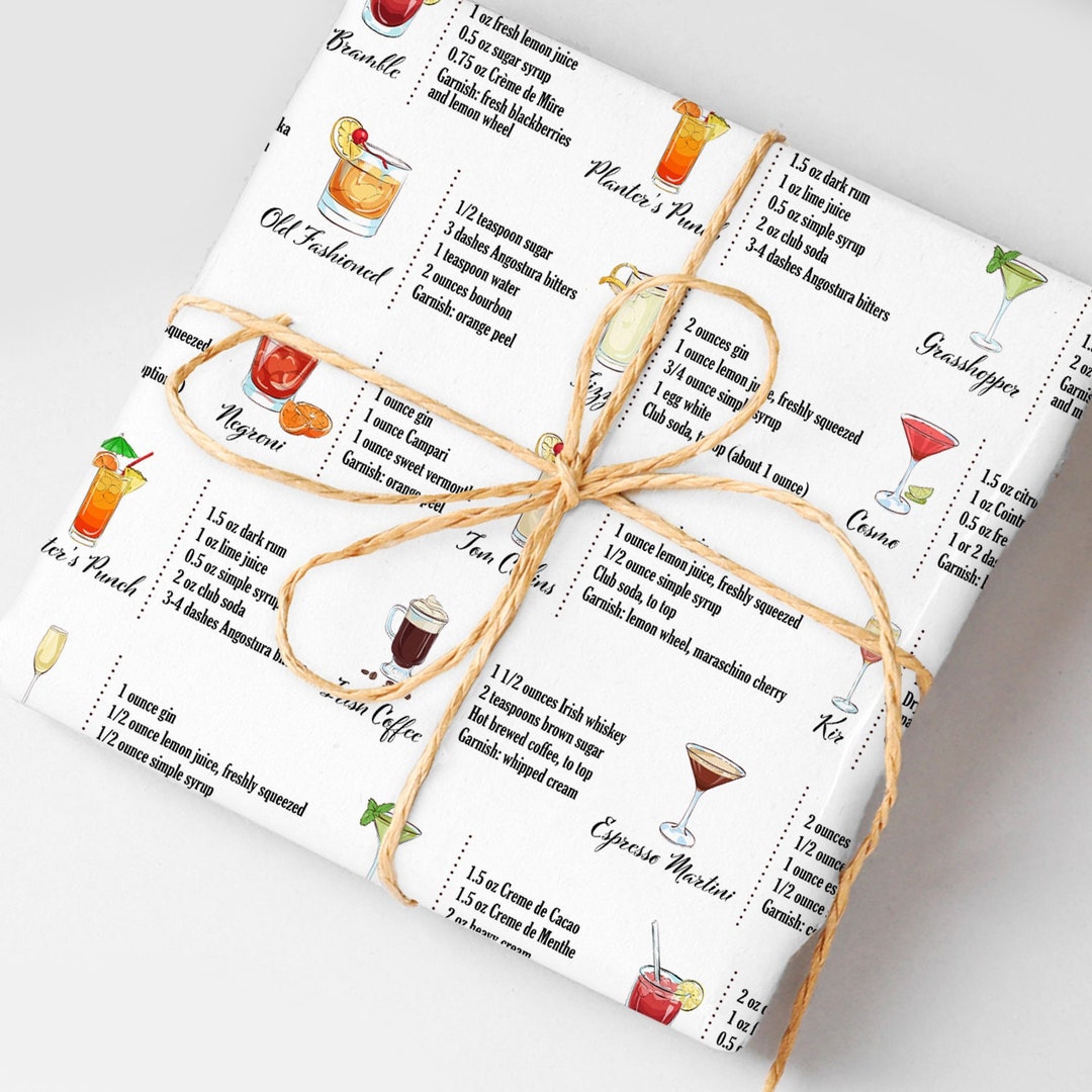 Retro Cocktails Wrapping Paper Roll Drink Recipe Gift Wrap - Etsy
