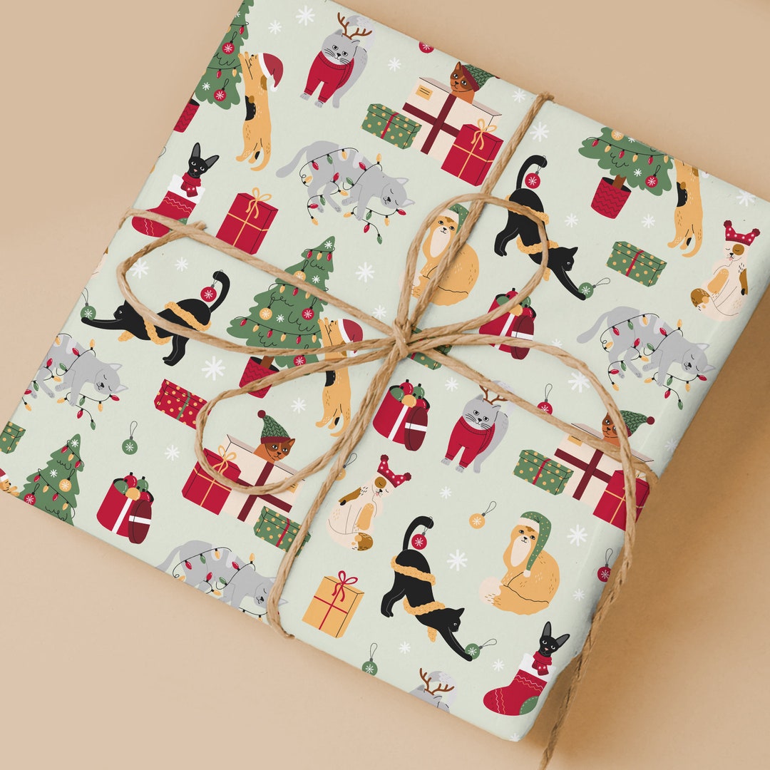 Christmas Cats Wrapping Paper Roll, Holiday Decoration Cats, Tangled ...