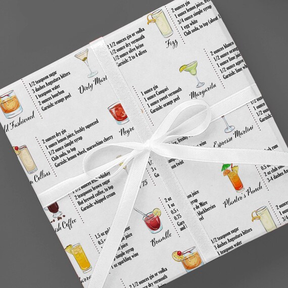 Retro Cocktails Wrapping Paper Roll | Etsy