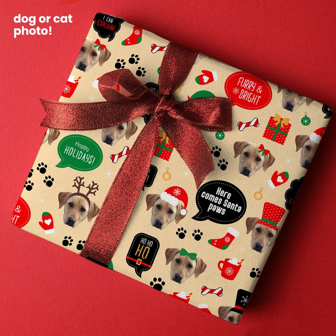 Personalized Christmas Dog or Cat Wrapping Paper Roll, Holiday Pet Gift ...