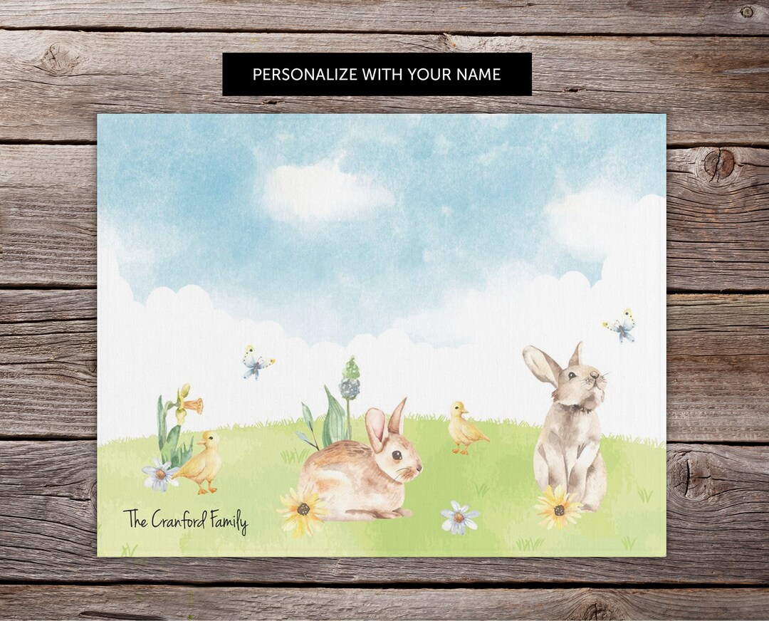 Watercolor Easter Bunny Placemat, Personalized Place Setting, Bunnies ...