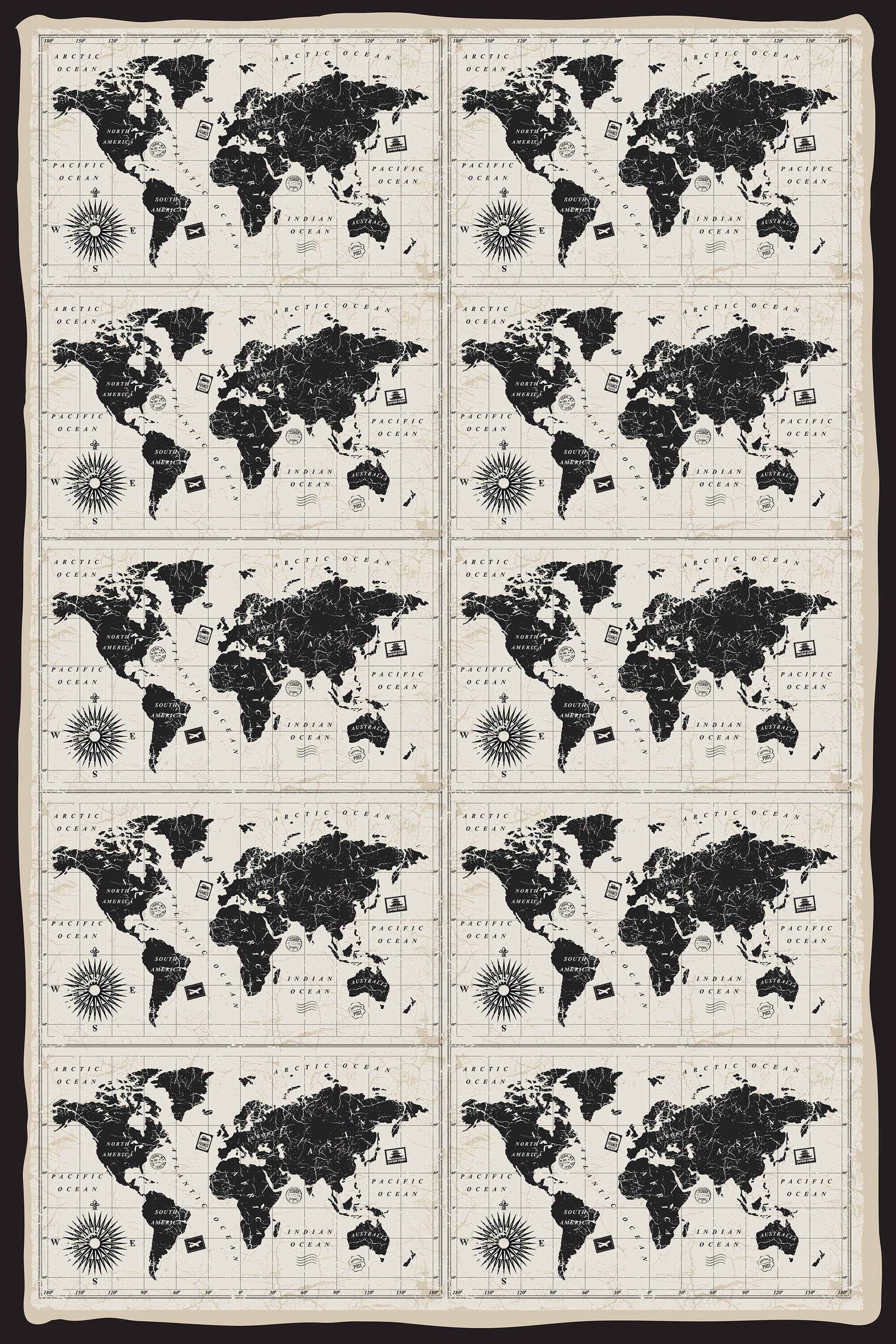 World Traveler Wrapping Paper Roll, Map Gift Wrap, Grunge Map Art ...