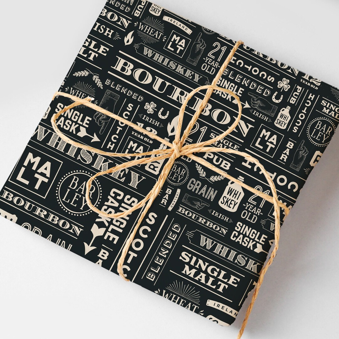 Whiskey and Bourbon Wrapping Paper Roll, Alcohol Gift Wrap, Bourbon ...