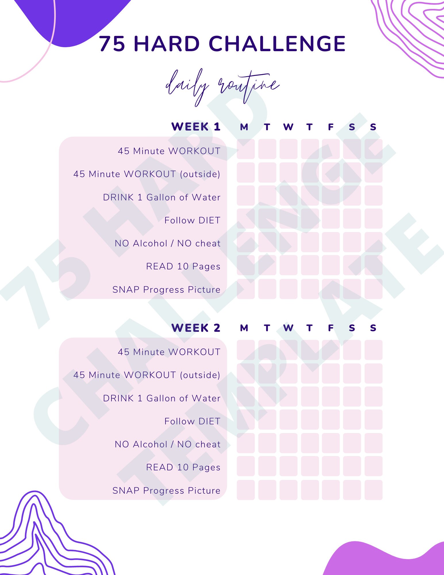 75 Hard Challenge Printable Template BUNDLE PINKS Digital Download ...