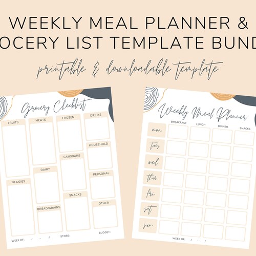 Weekly Meal Planner & Grocery List Bundle Printable PDF or - Etsy