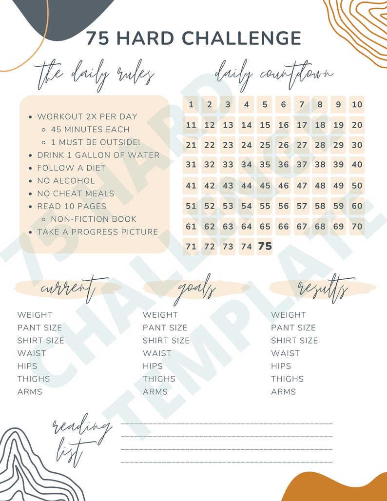 75 Hard Challenge Printable Template BUNDLE NEUTRALS Etsy Norway