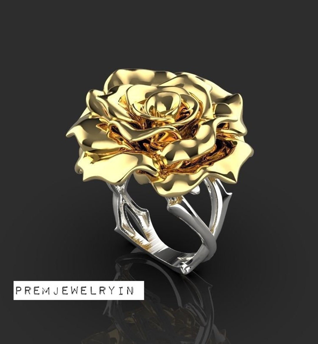 925 Sterling Silver Big Rose Ring, Rose Diamond Ring, Flower Pattern Ring, Ring, Women Rose Ring ...