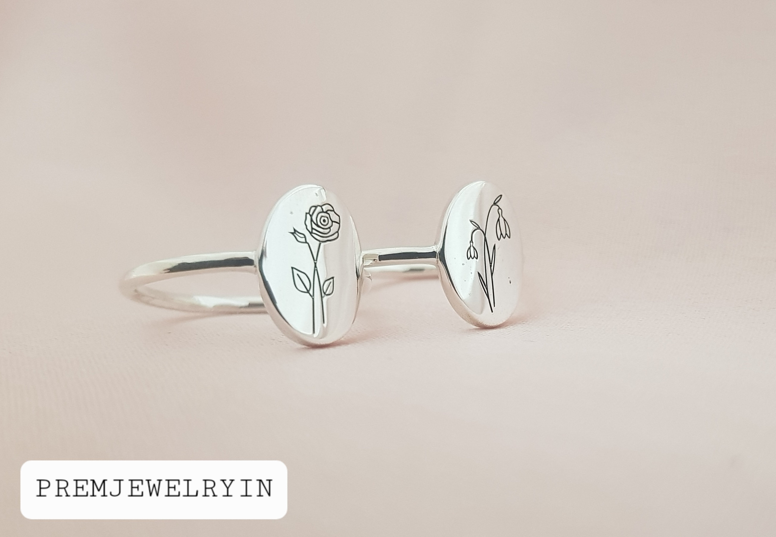 925 Sterling Silver Birth Flower Pinky Promise Ring for Men and Women ...