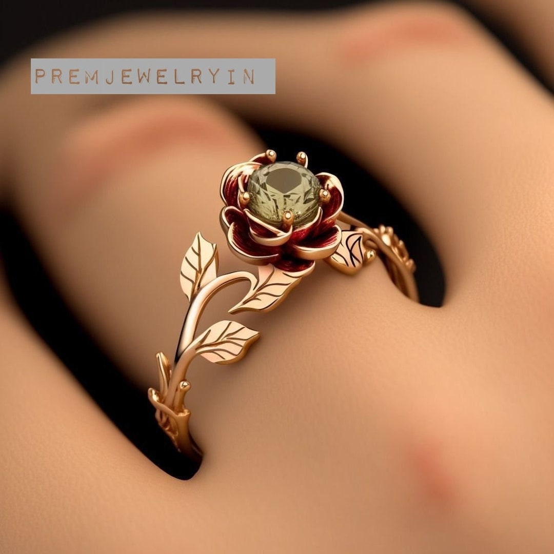 925 Sterling Silver Rose Ring, Rose Diamond Ring, Leaf Pattern Ring ...
