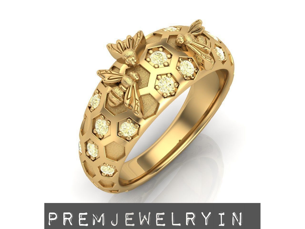 925 Sterling Silver Handmade Honey Bee Signet Ring, Stone Ring, Queen ...