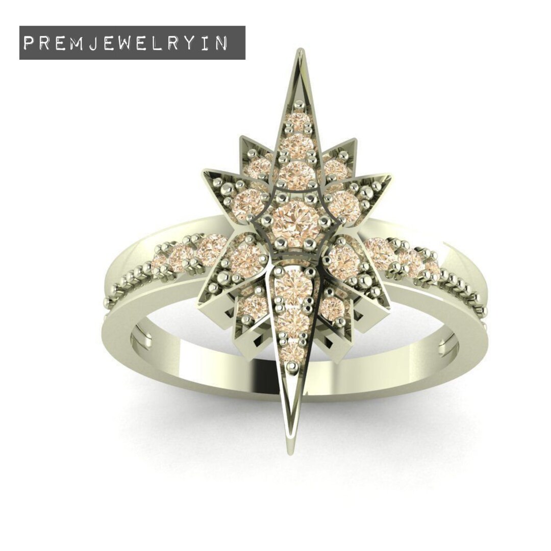 Starburst Statement Ring, 14k Gold Moissanite Ring, Star Diamond ...