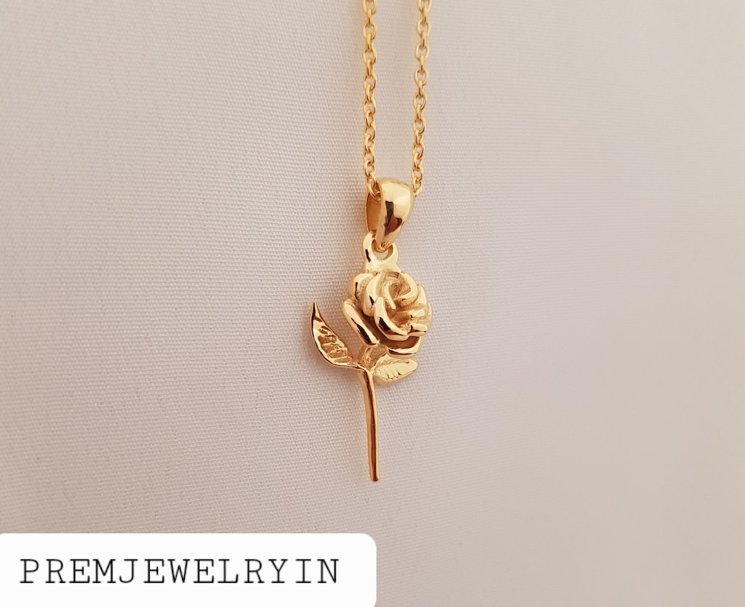 18k Gold Rose Pendant Chain Men's Rose Necklace Gold Rose Pendant ...