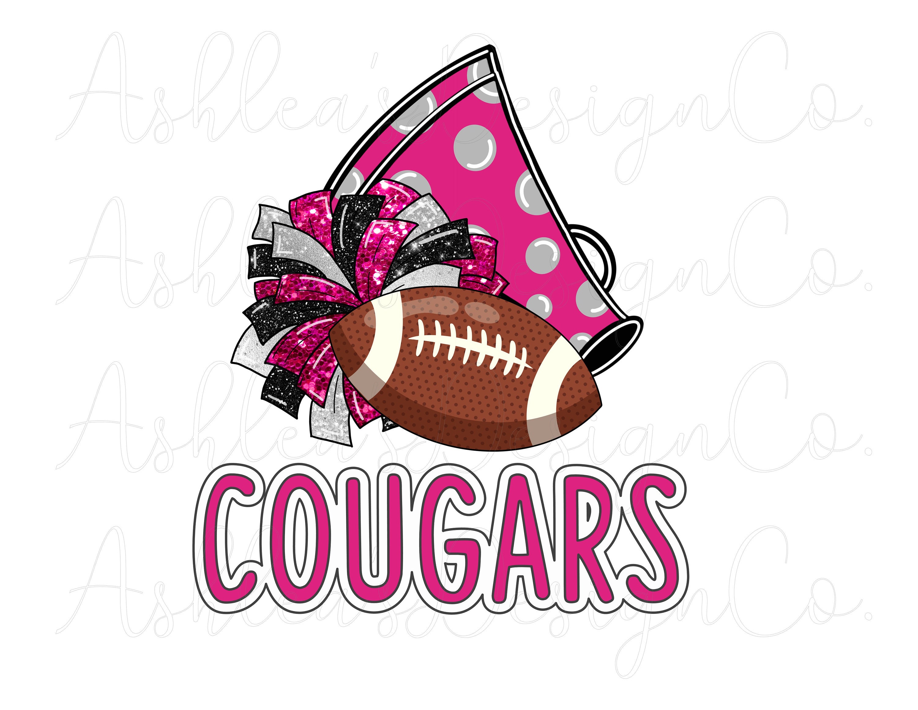 Cougars Football Pink Pom and Megaphone Cheer Png Cougars Svg Digital ...