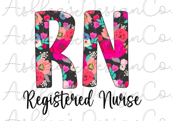 RN Png RN Svg Registered Nurse Floral Digital Download | Etsy