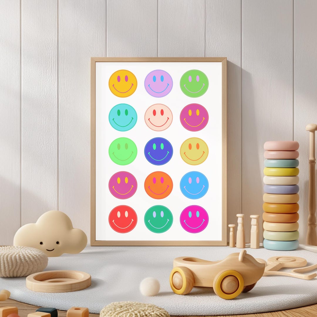 Retro Smiley Faces Nursery Print | Playroom Print (digital Download) - Etsy