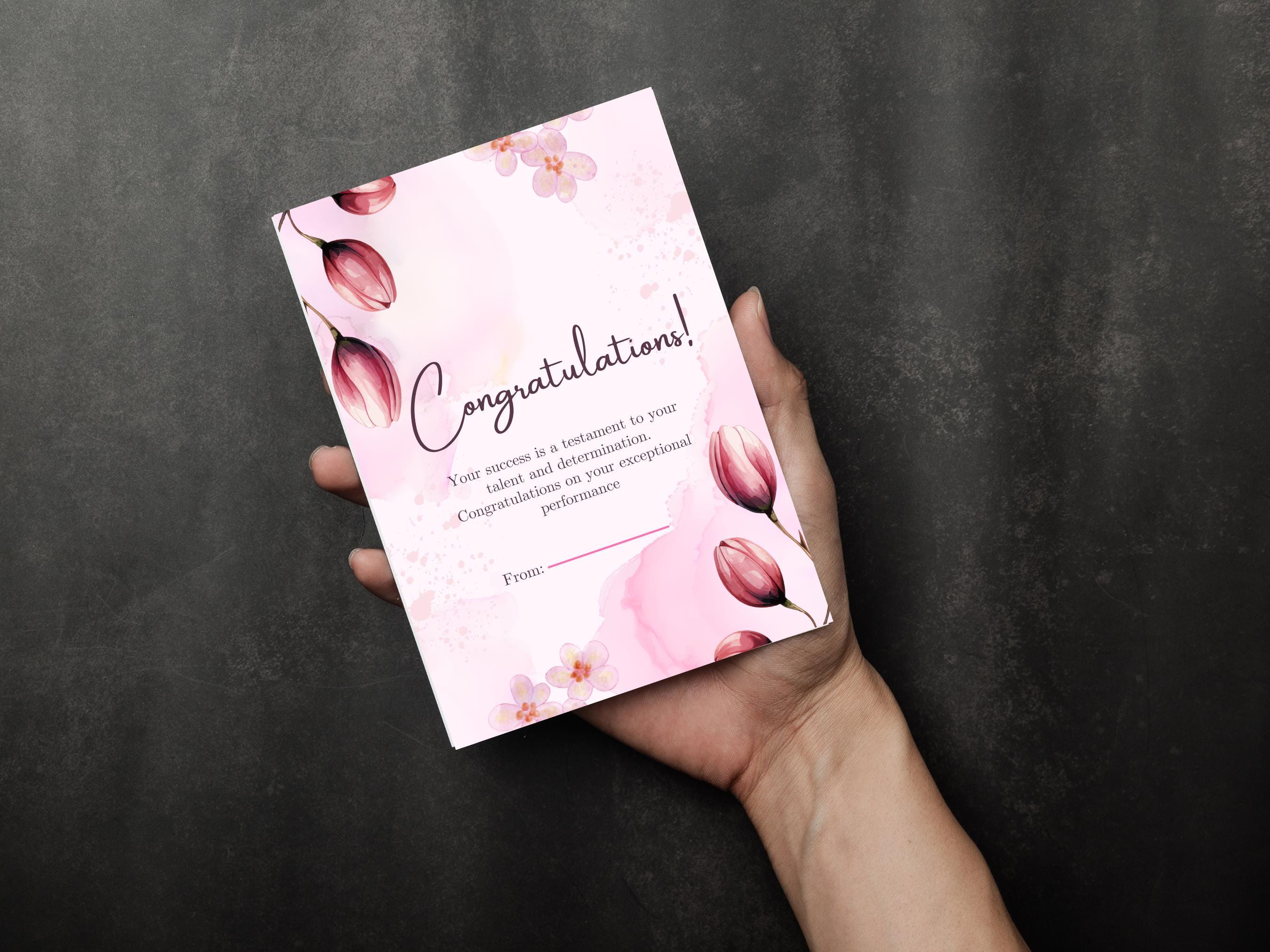 Congratulations Greeting Card Floral Card Excellent Performance Cards ...