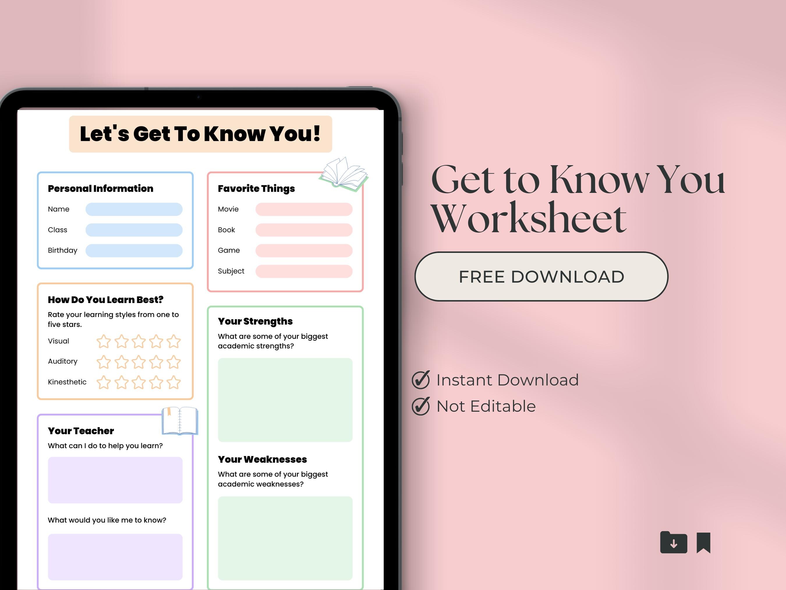Get to Know Me Worksheet/ Ice Breaker Printable/ Back-to-school ...