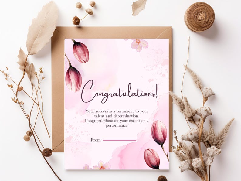 Congratulations Greeting Card Floral Card Excellent Performance Cards ...