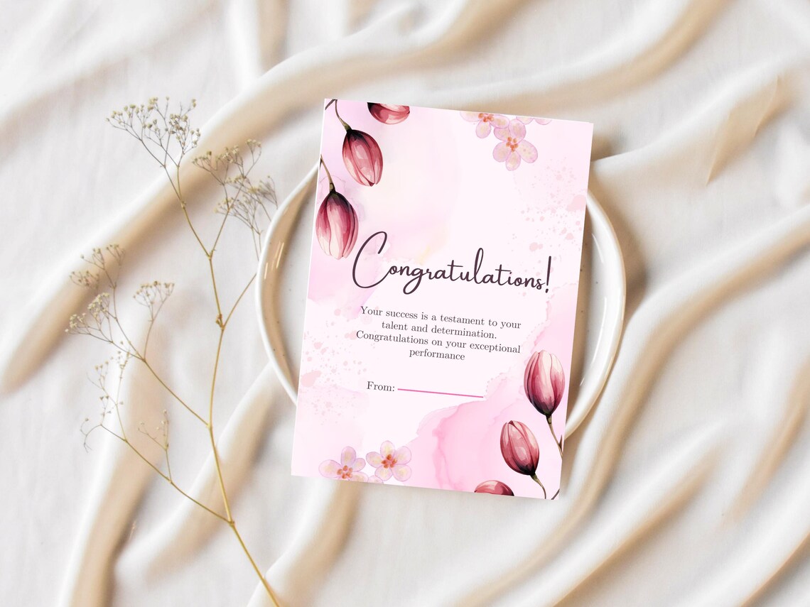 Congratulations Greeting Card Floral Card Excellent Performance Cards ...