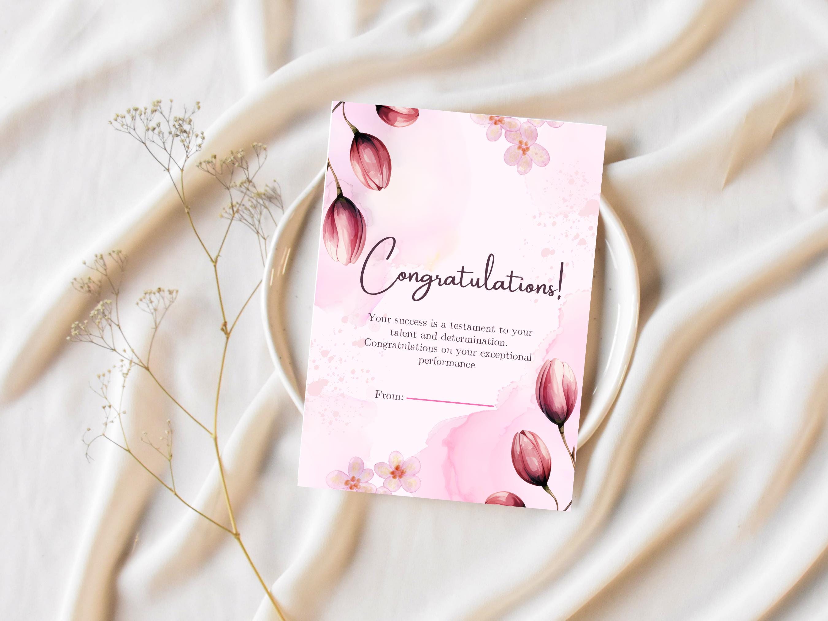 Congratulations Greeting Card Floral Card Excellent Performance Cards ...