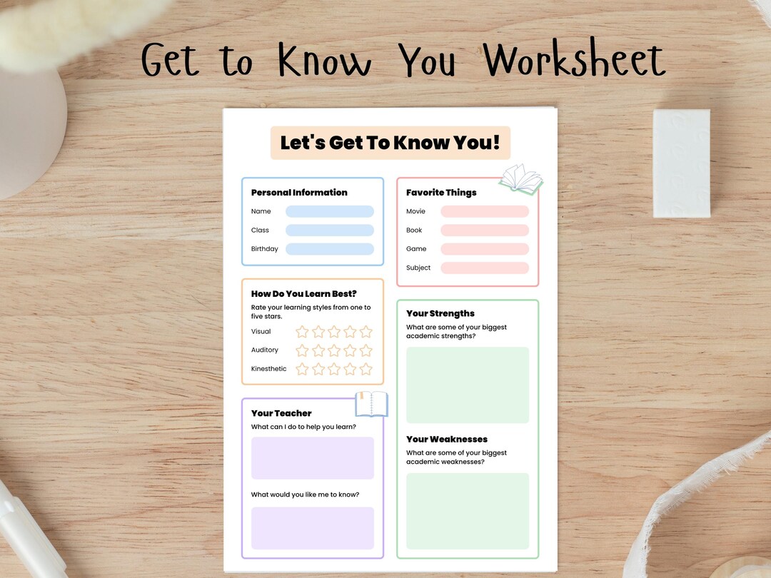 Get to Know Me Worksheet/ Ice Breaker Printable/ Back-to-school ...