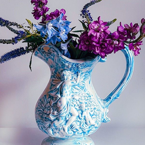 Antique Pitcher and Bowl Blue and White - Etsy