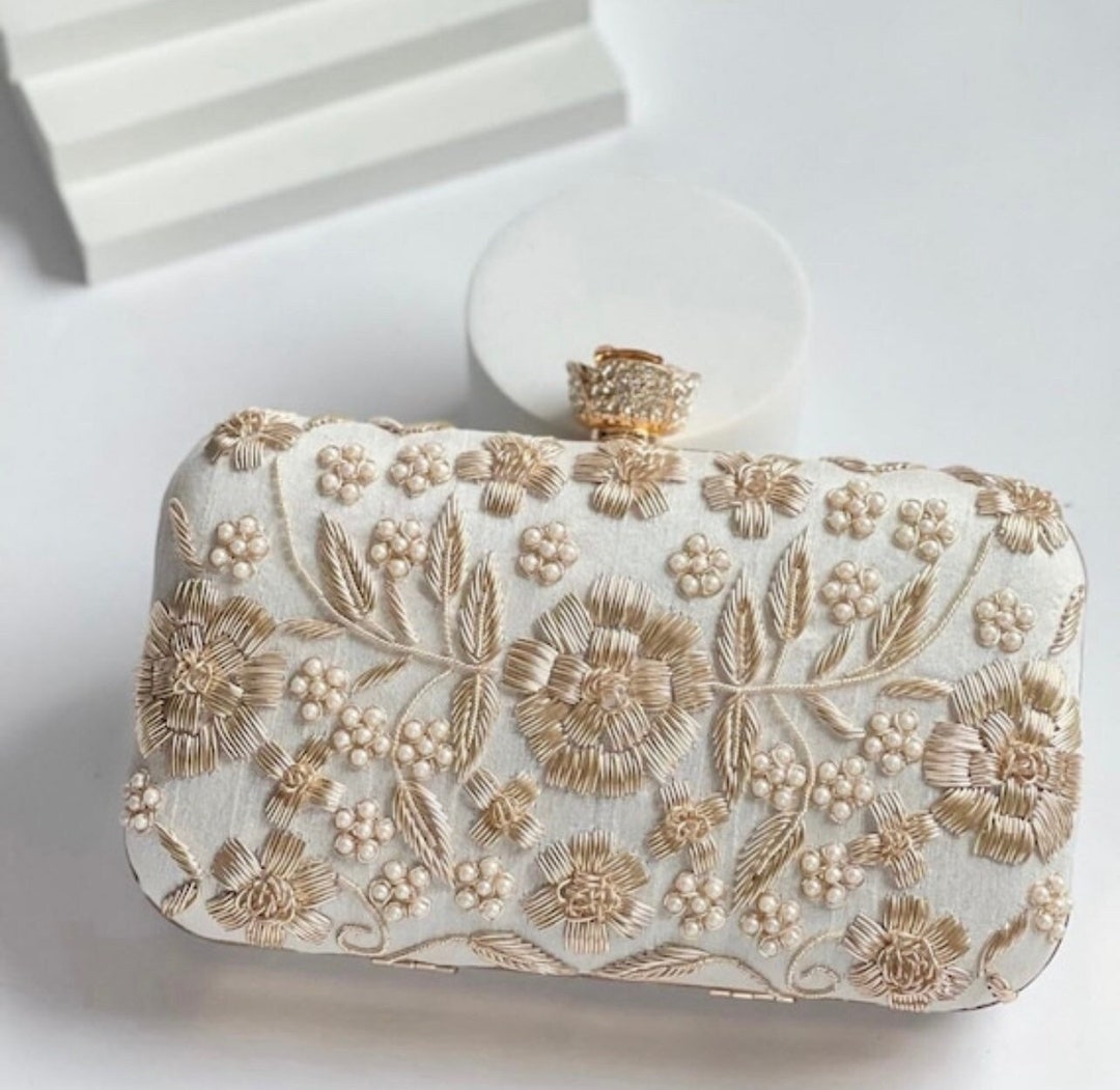 Embroidered Rectangle Clutch With Flower Clasp Bridal Bridesmaids Gift ...
