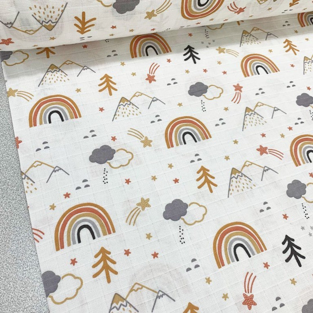 Rainbow Muslin Fabric by the Yard, Rainbow Double Gauze Fabric by the ...