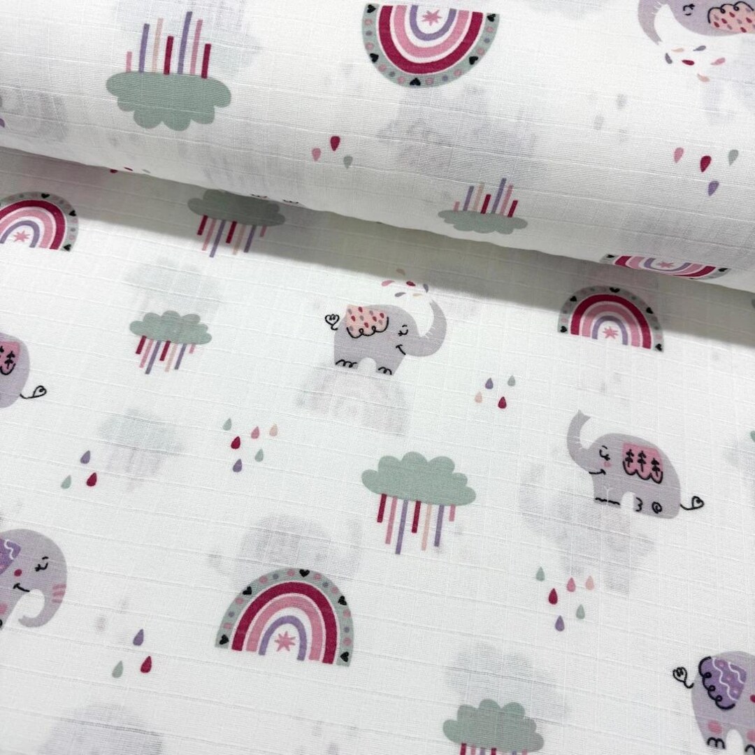 Rainbow Muslin Fabric by the Yard, Elephant Double Gauze Fabric by the ...