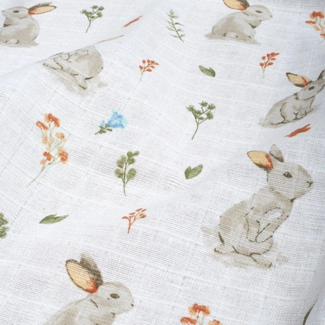 Rabbit Muslin Fabric by the Yard, Little Rabbit Double Gauze Fabric by ...