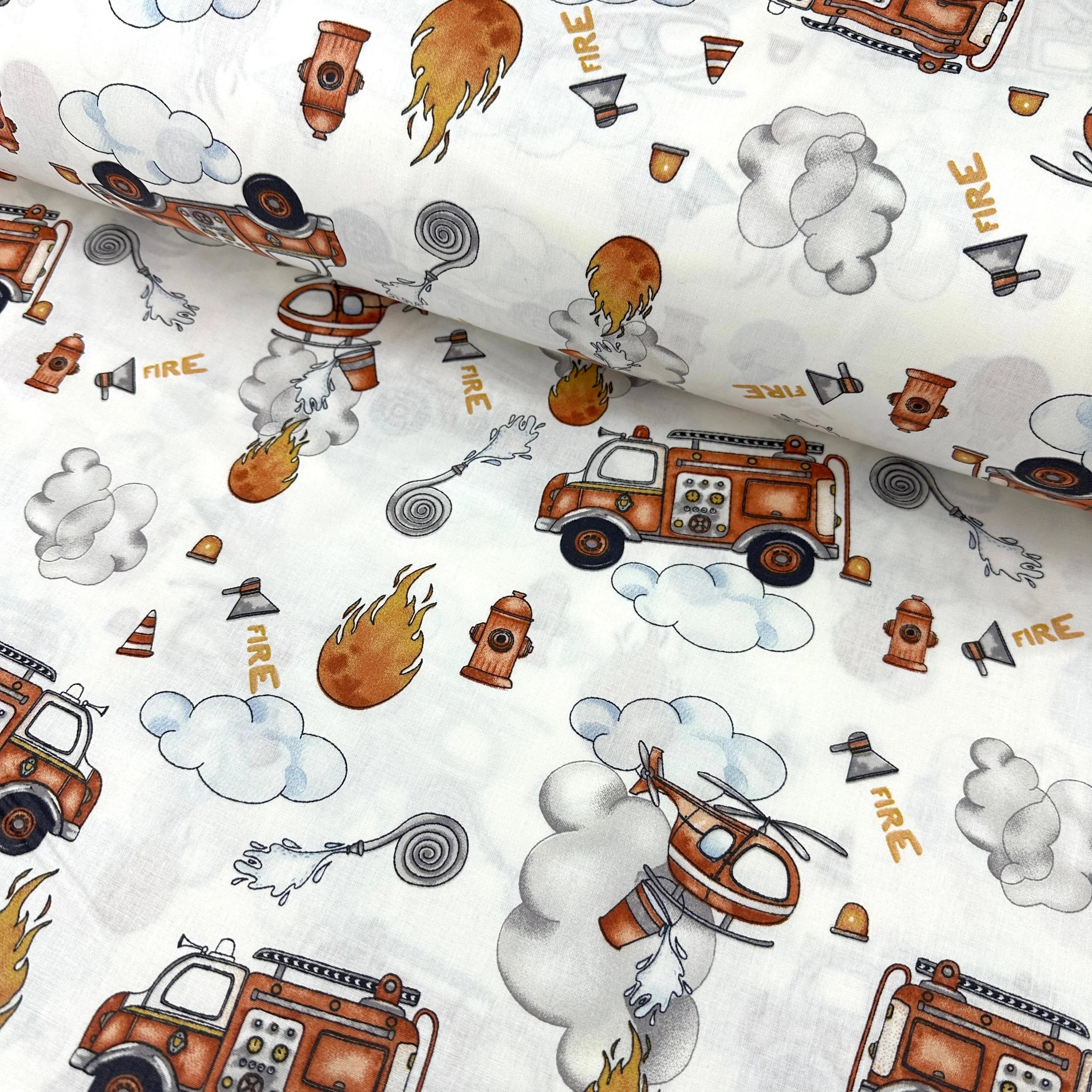 Firefighter Poplin Fabric by the Yard, Firefighter Trucks Cotton Fabric ...