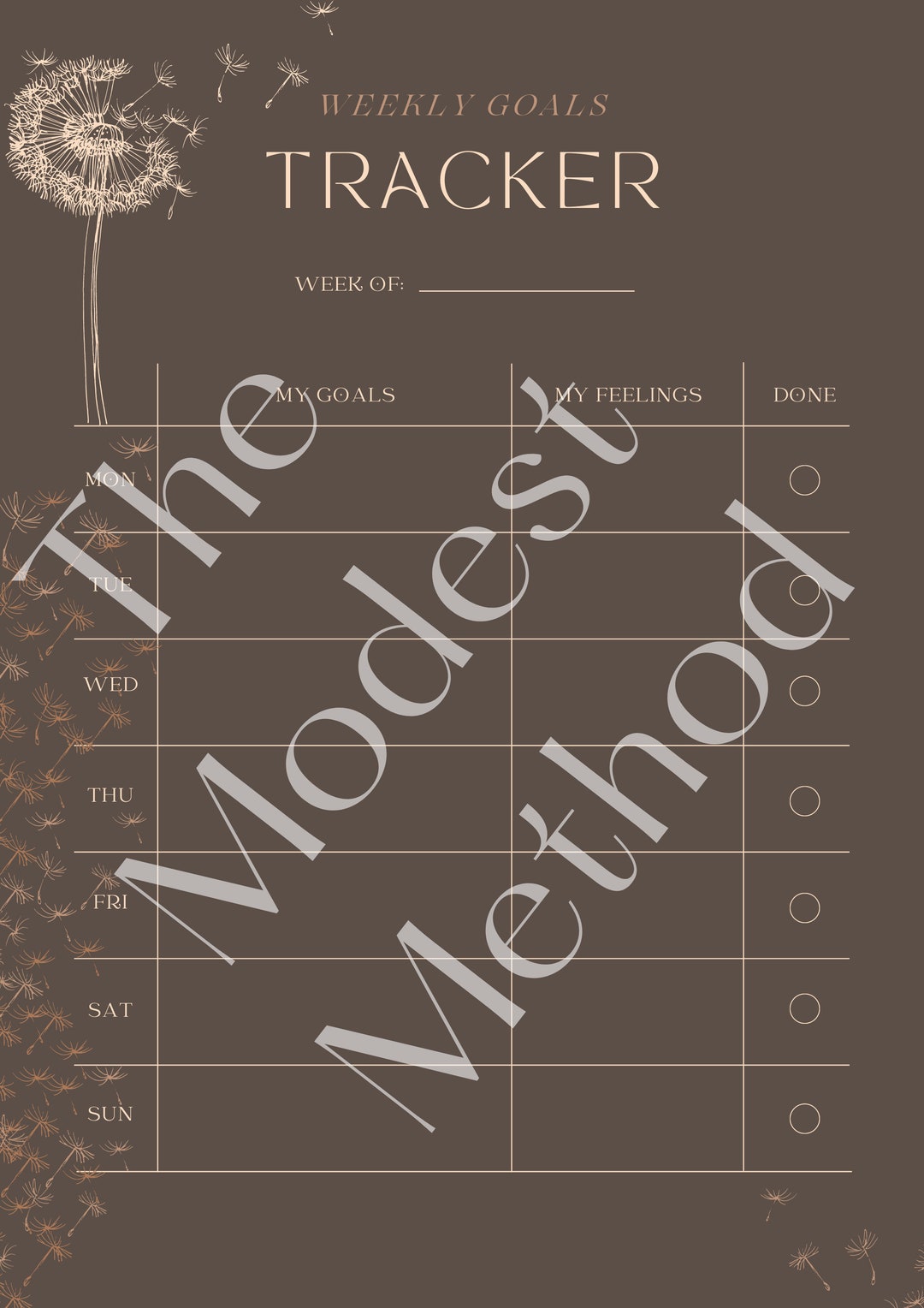 Weekly Goals Tracker Blank Template Dandelion Design - Etsy