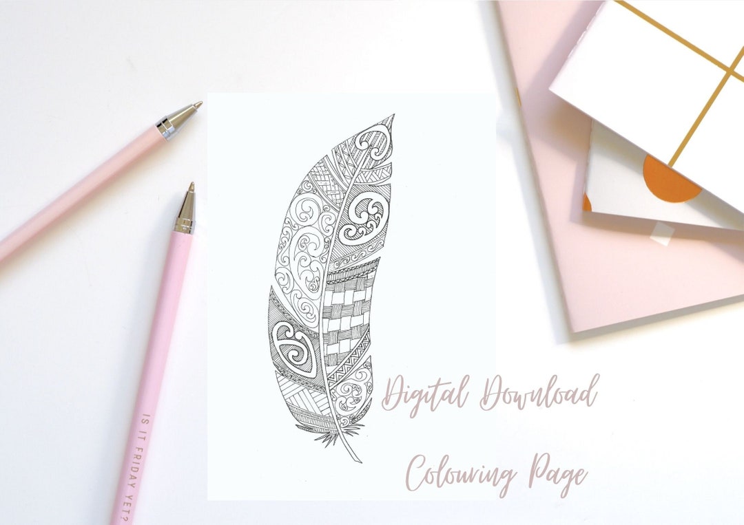 Hand Drawn Adult Colouring Page Feather Koru Weaving New - Etsy