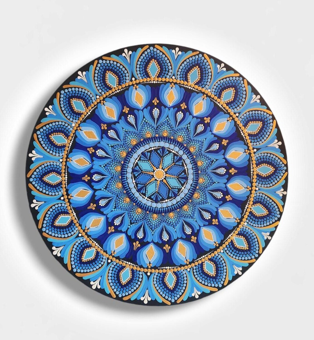 Ocean Mandala Art: Blue & Gold Dot Painting - Etsy
