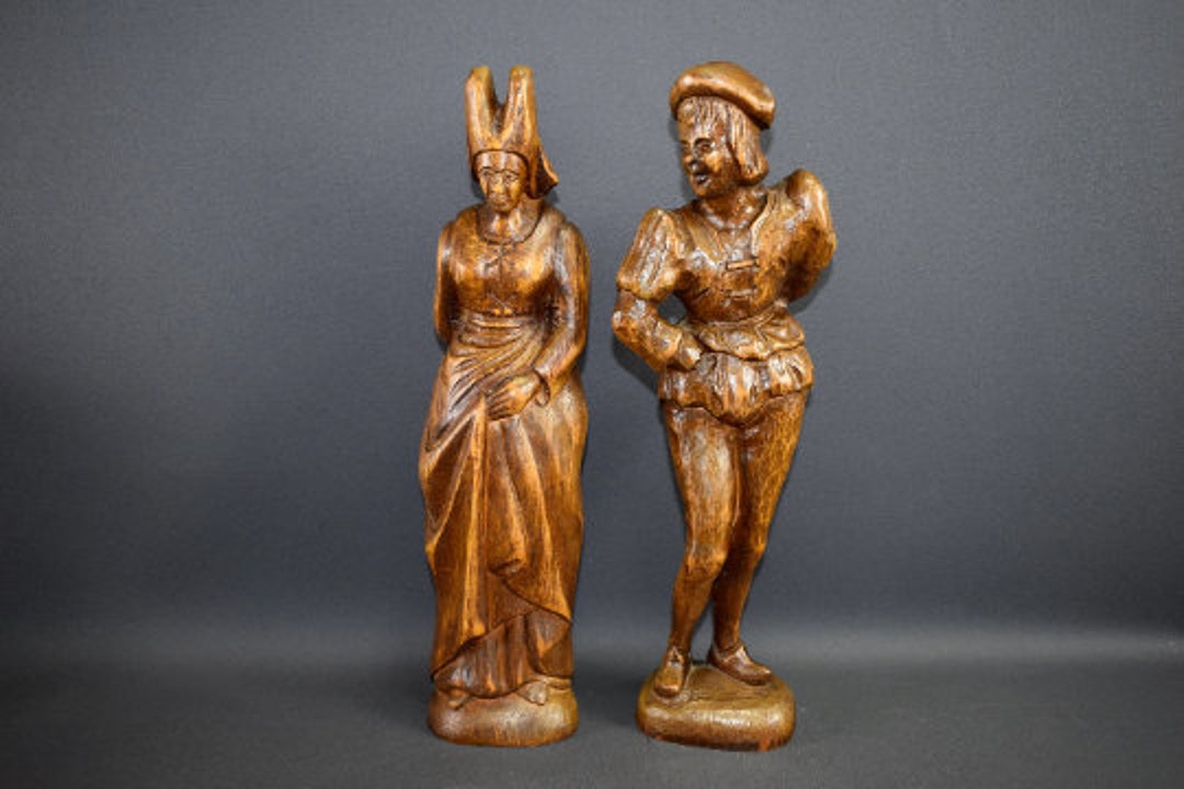 Antique French Pair of Statues From Middle Ages Carved Oak Wood - Etsy