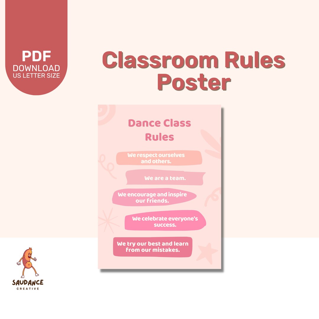 Pink Abstract Dance Class Classroom Rules Poster - Dance Studio ...