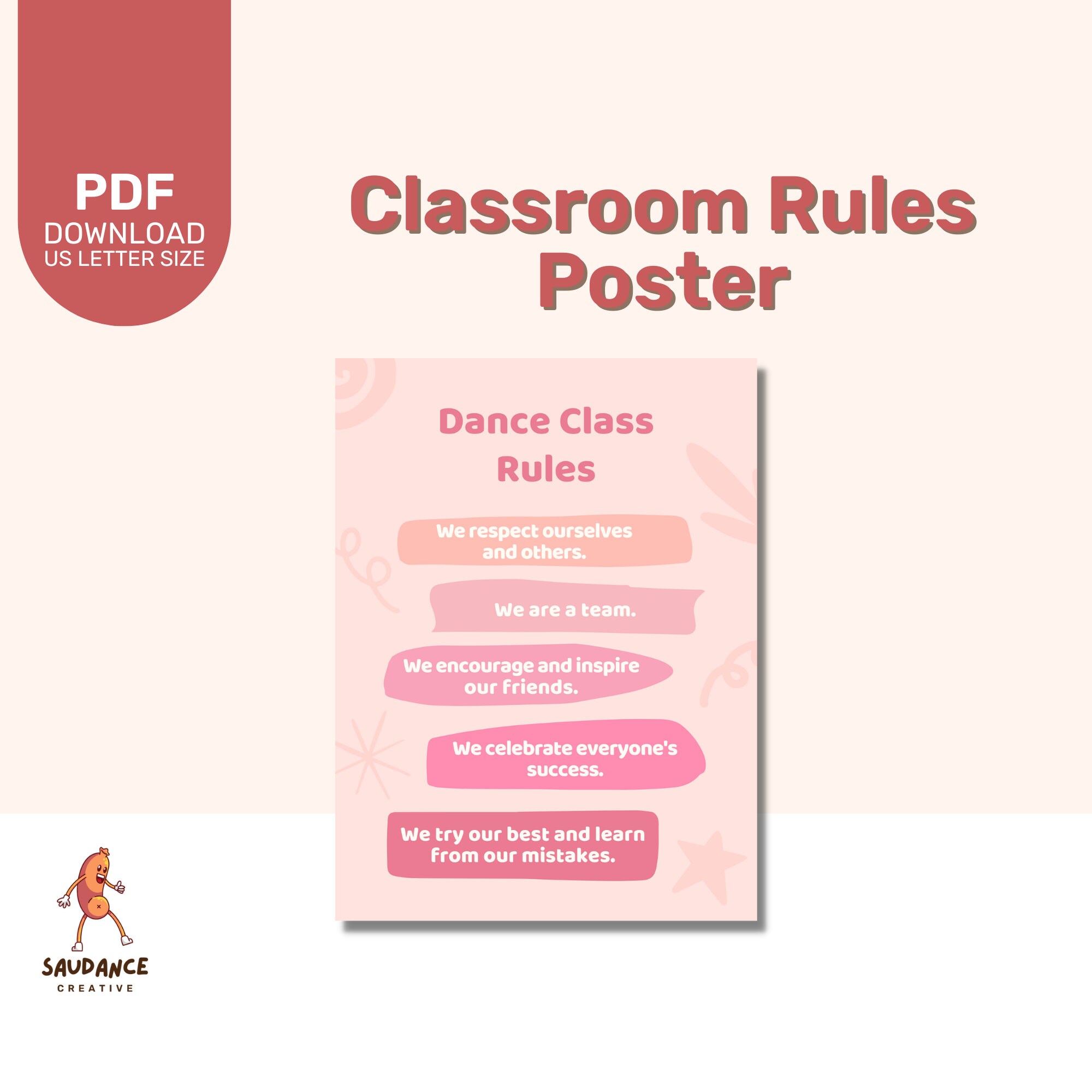 Pink Abstract Dance Class Classroom Rules Poster - Dance Studio ...