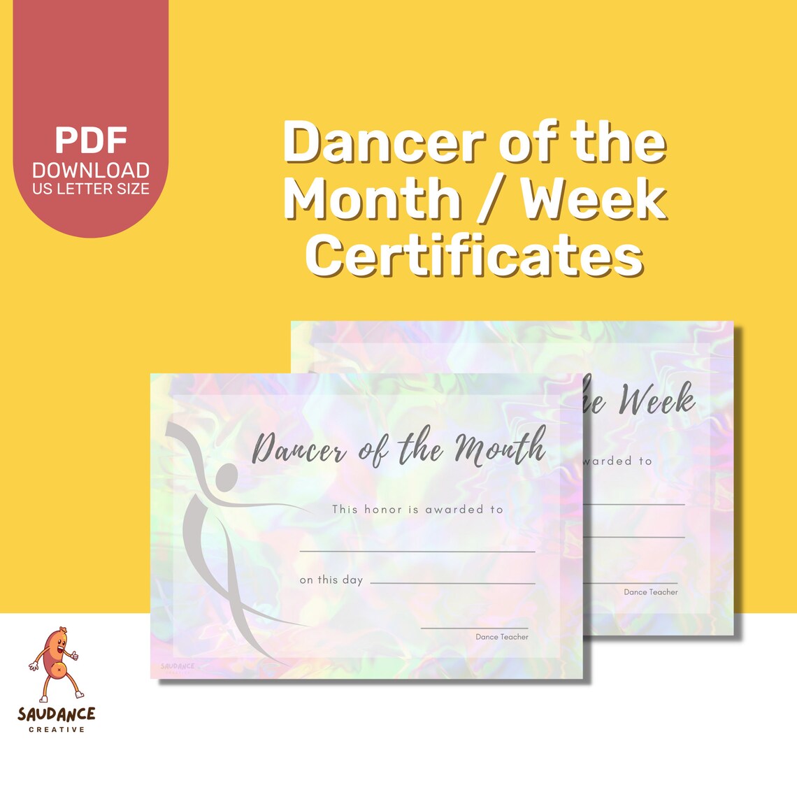Dancer of the Month & Week Certificates for Dance Teacher Dance Studio ...