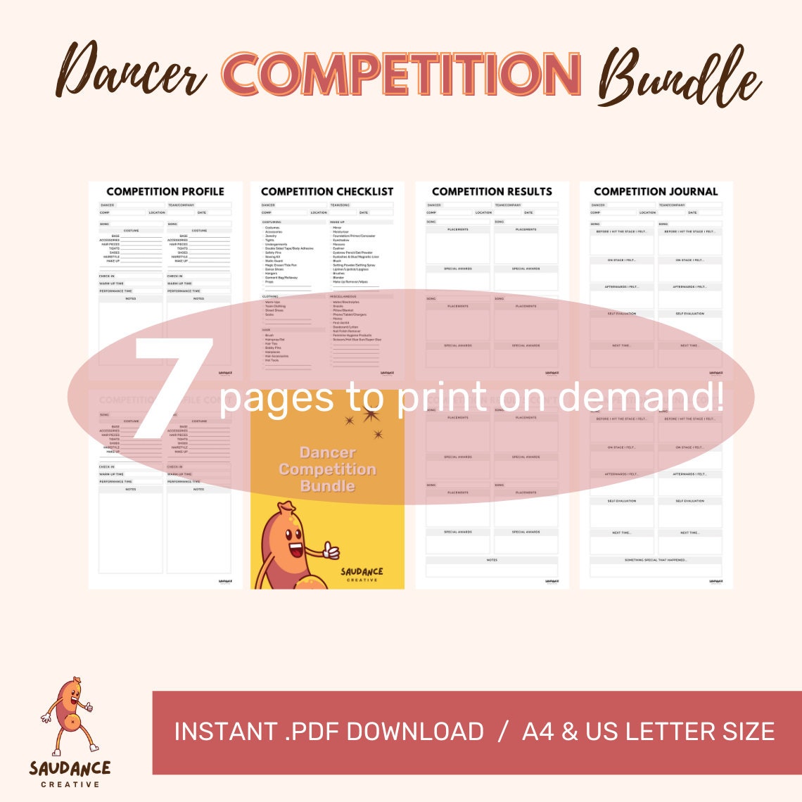 Dance Competition Bundle - Dancer Checklist Results Journal - Digital ...