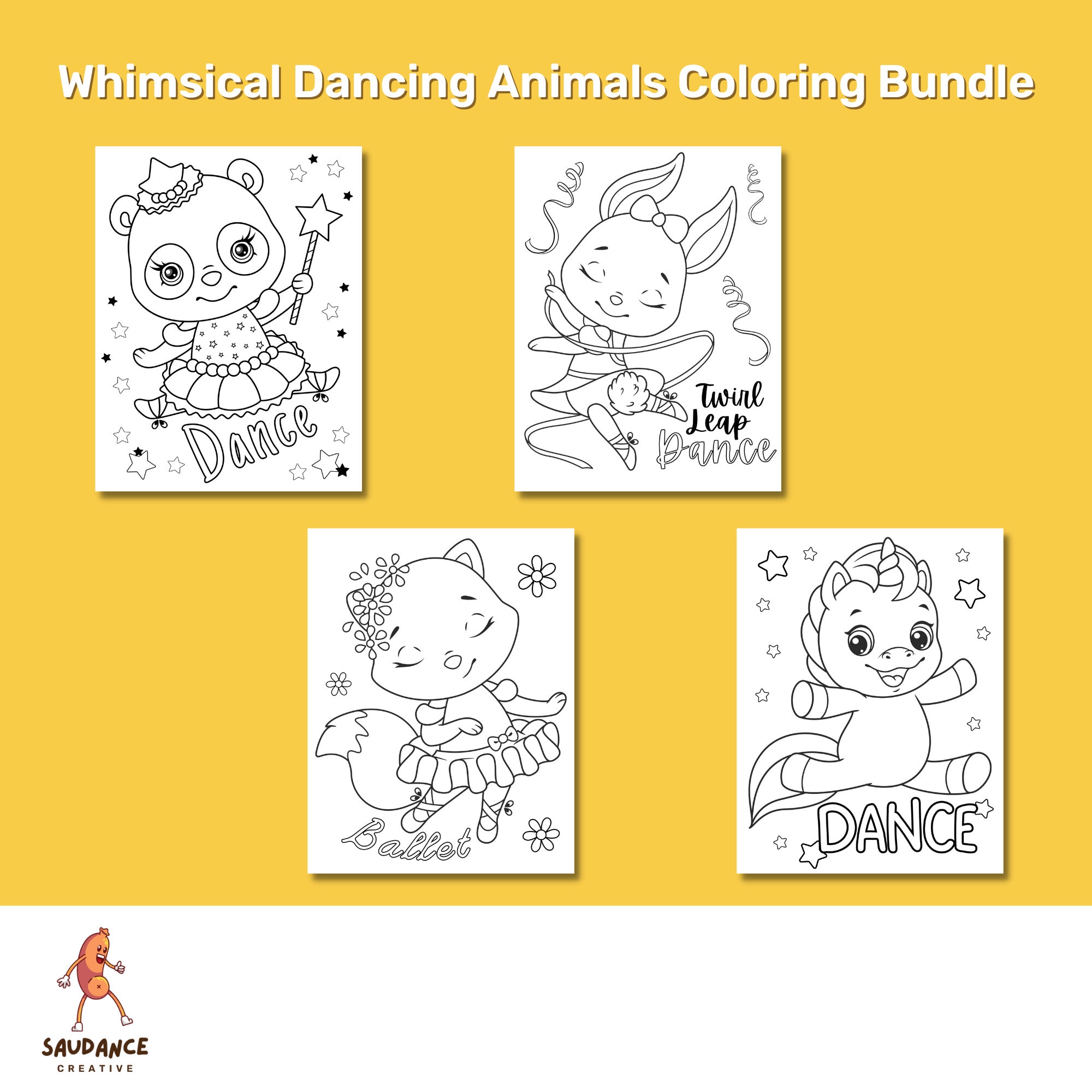 Whimsical Dancing Animals Coloring Sheet Bundle - Dance Teacher - Dance ...