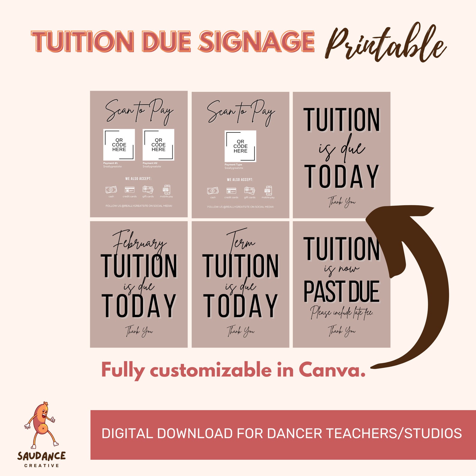 Tuition Signage Kit - Canva Template - Dance Studio - Digital Download ...