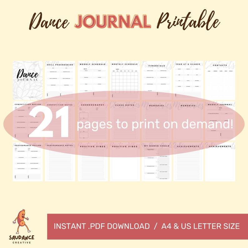Dance Journal for Dancers in Dance Class - Digital Download - Printable ...