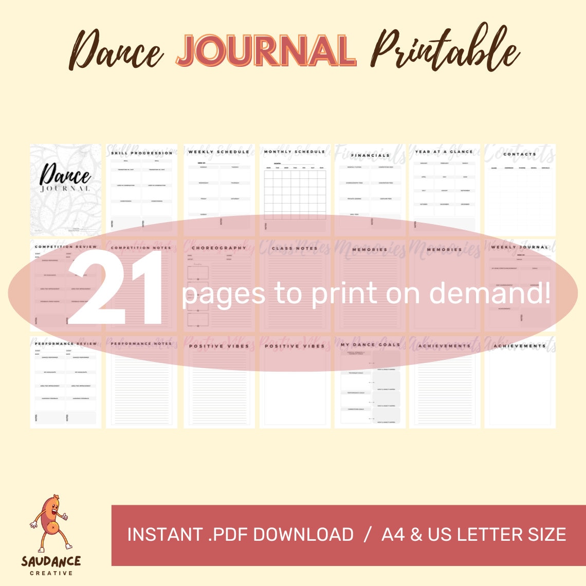 Dance Journal for Dancers in Dance Class - Digital Download - Printable ...