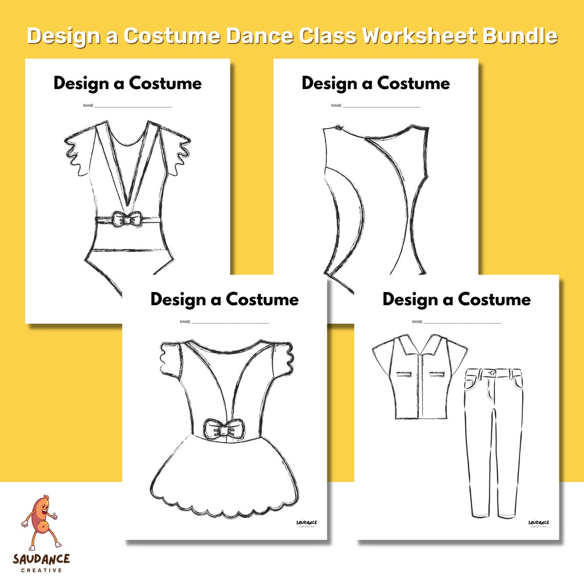 Design a Costume Dance Class Worksheet Bundle - Dance Teacher - Digital ...